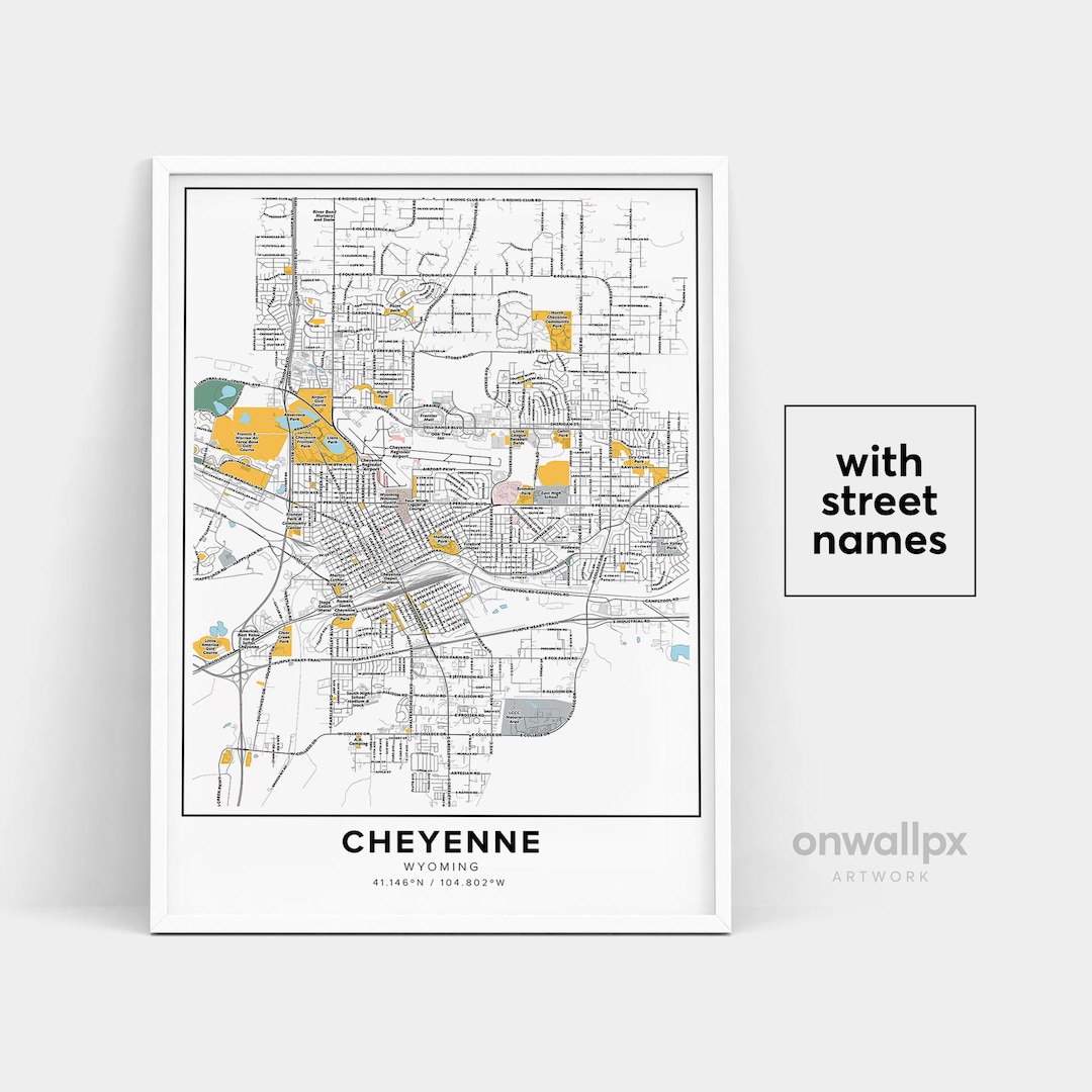 Cheyenne Map Print, Street Names Cheyenne Print, Printable Map of ...