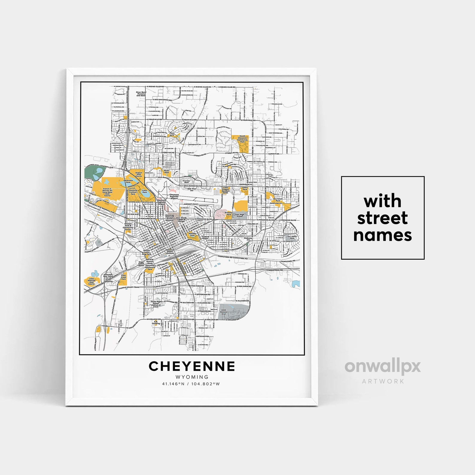 Cheyenne Map Print, Street Names Cheyenne Print, Printable Map of ...