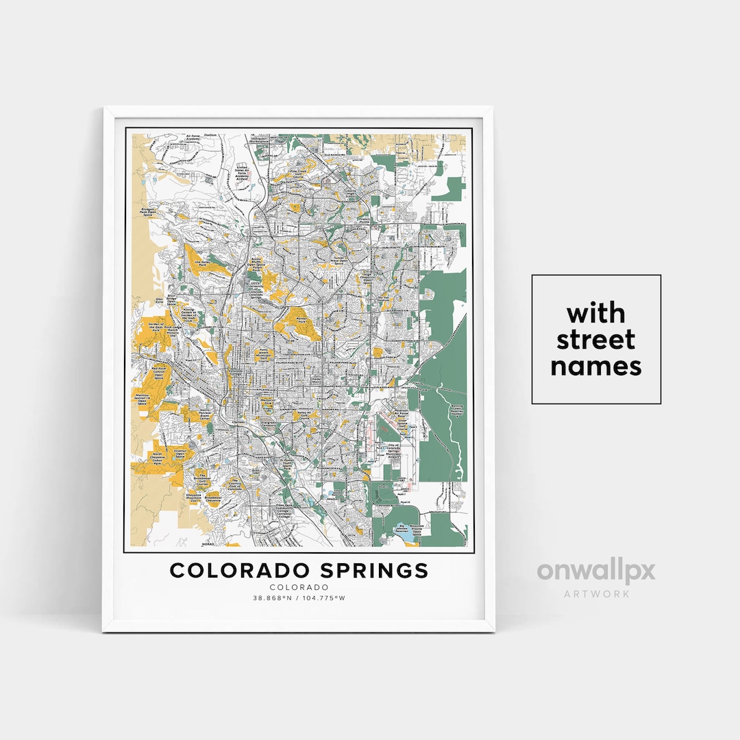 Colorado Springs Map Print, Street Names Colorado Springs Print, Map of ...