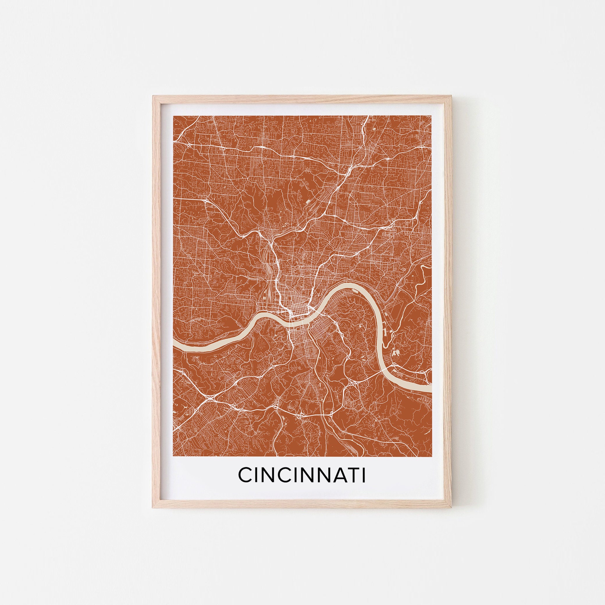 Cincinnati Map Art Print Cincinnati Rust Color Map Poster - Etsy