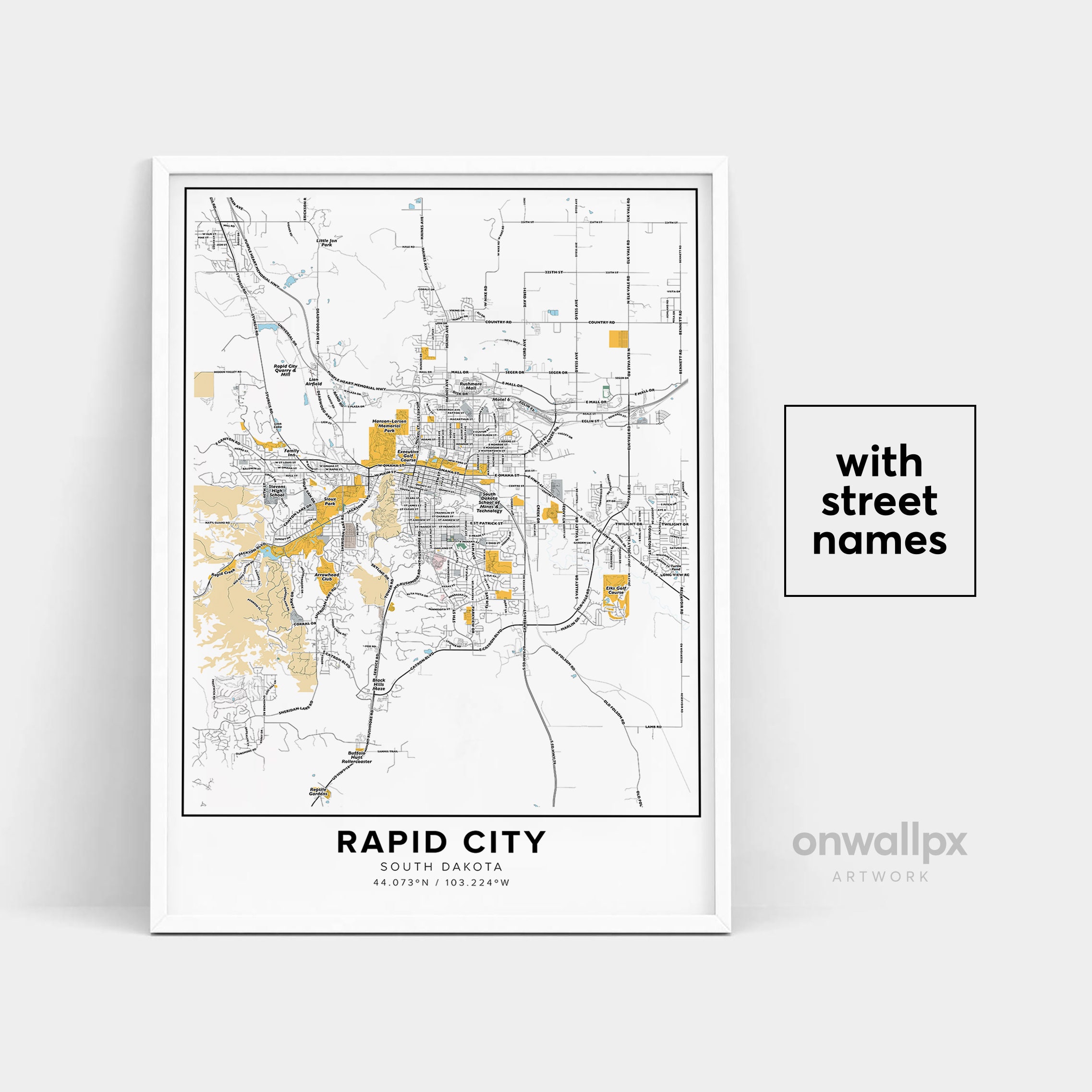 Rapid City Map Print, Street Names Rapid City Print, Map of Rapid City ...