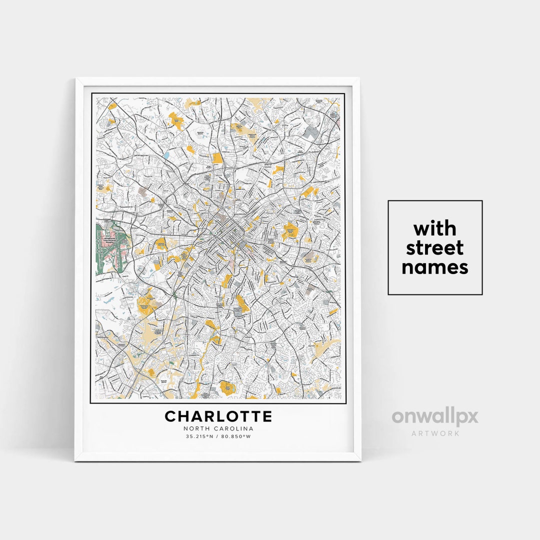 Charlotte Map Print, Street Names Charlotte Print, Printable Map of ...