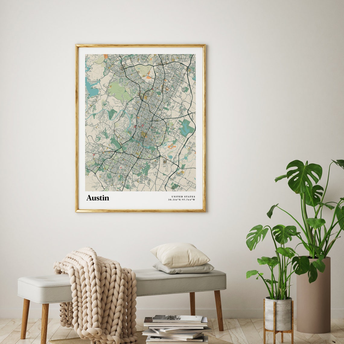 Austin Map Poster, Retro Austin Decor, Texas Austin Gift Poster Wall ...