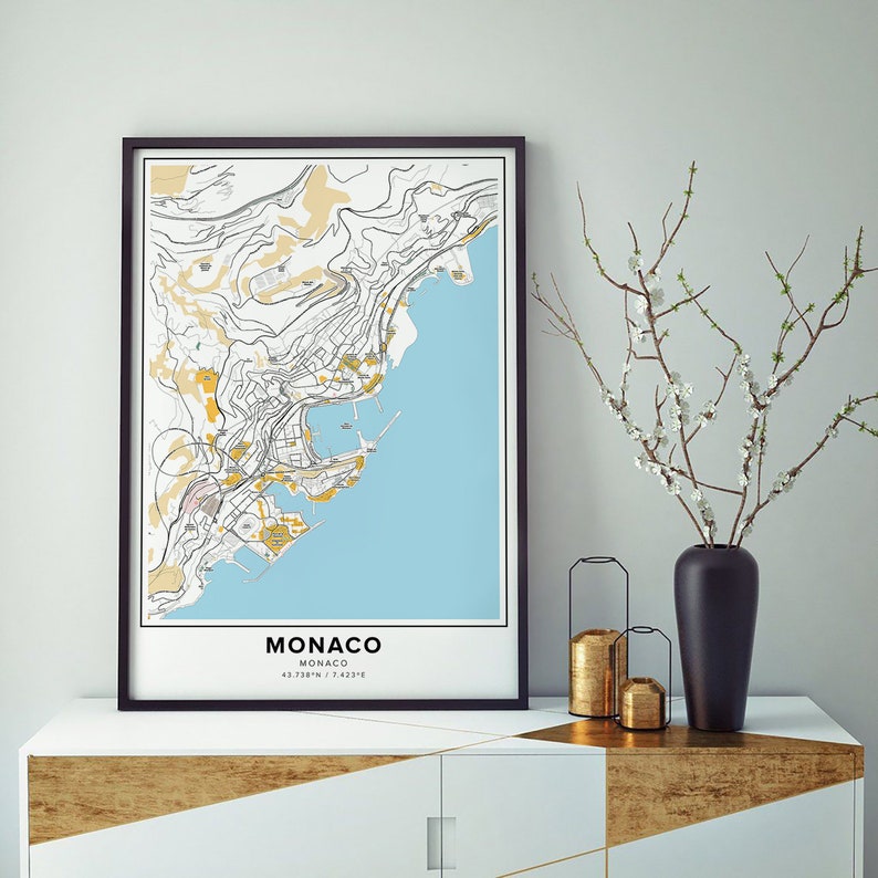 Monaco Map Print, Street Names Monaco Print, Printable Map of Monaco ...
