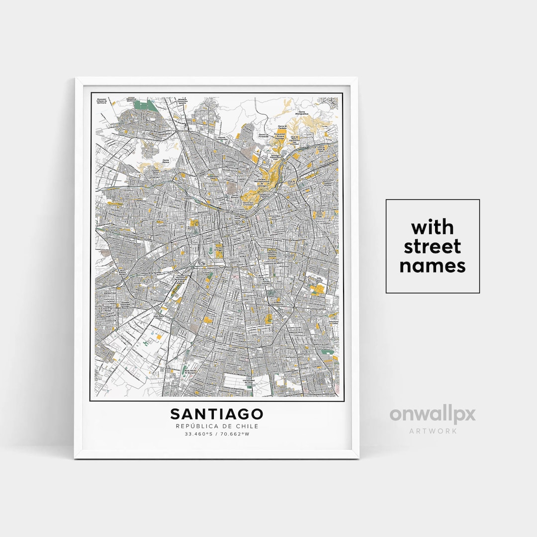 Santiago Map Print, Street Names Santiago Print, Printable Map of ...