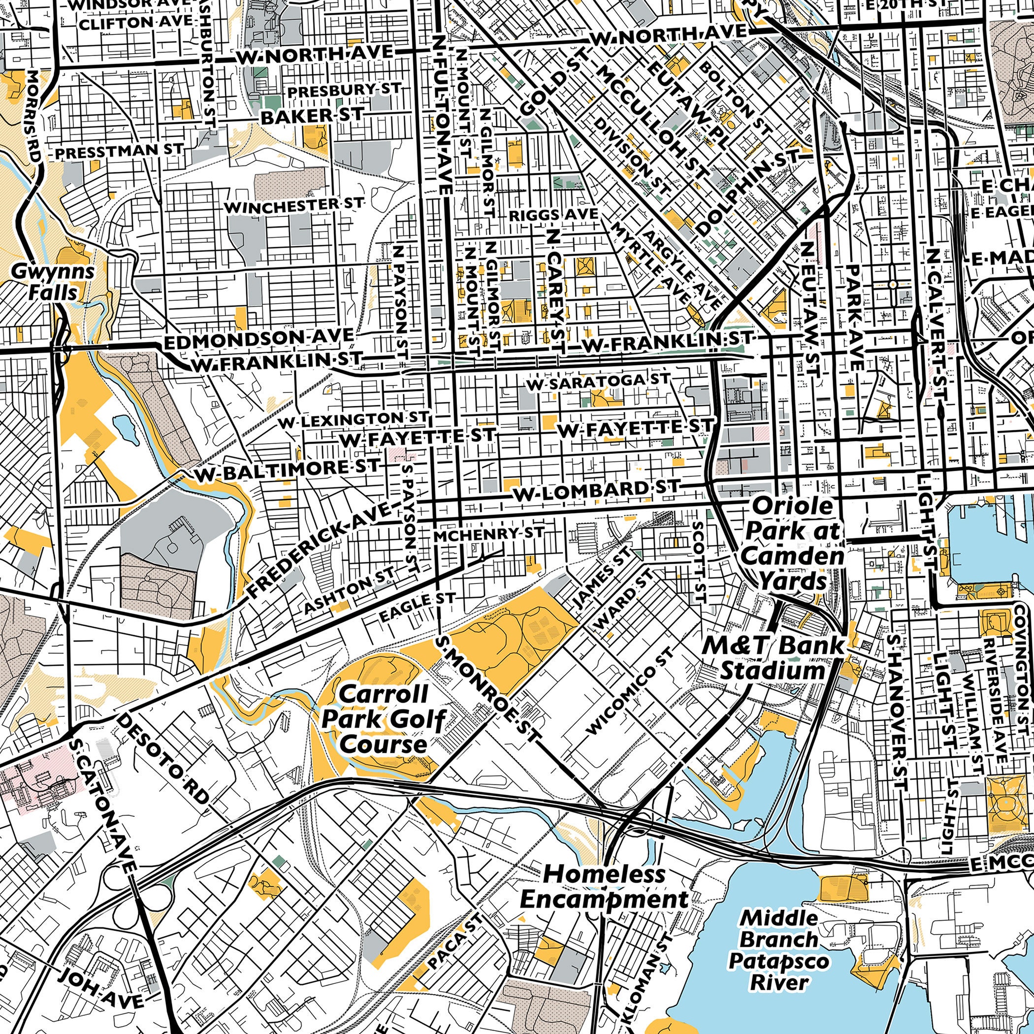 Baltimore Map Print, Street Names Baltimore Print, Printable Map of ...