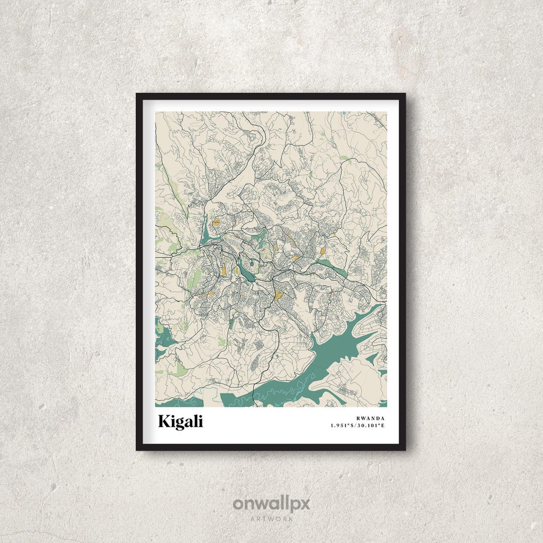 Kigali Map Poster Print, Retro Kigali Map Decor, Vintage Kigali Gift ...