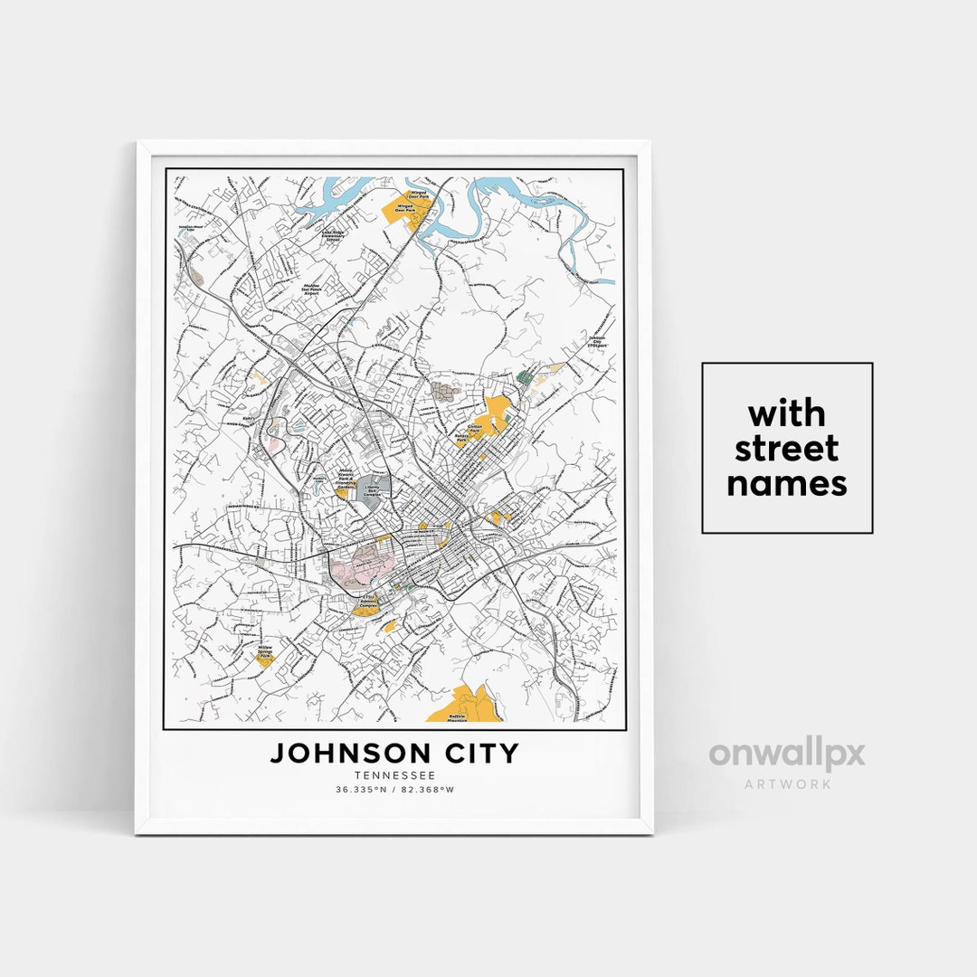 Johnson City Map Print, Street Names Johnson City Print, Map of Johnson ...