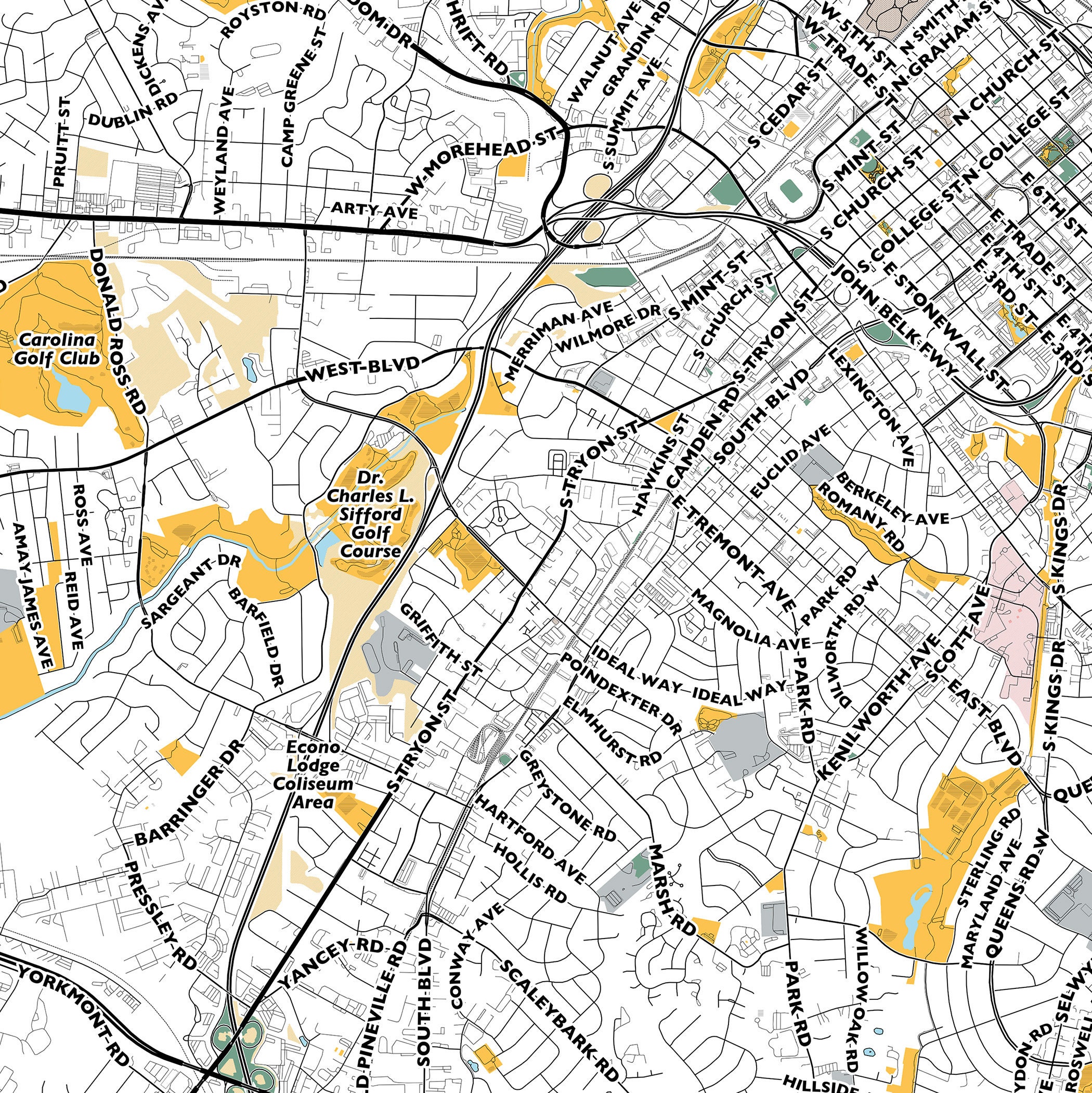 Charlotte Map Print, Street Names Charlotte Print, Printable Map of ...