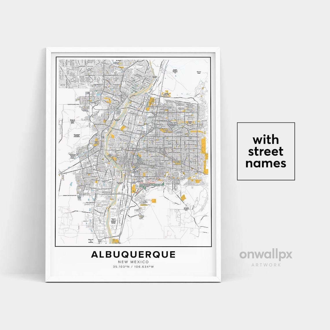 Albuquerque Map Print, Street Names Albuquerque Print, Map of ...