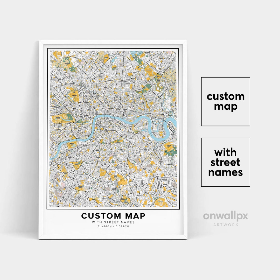 Custom Map Print, Street Names Custom Print, Custom Street Map, Custom ...