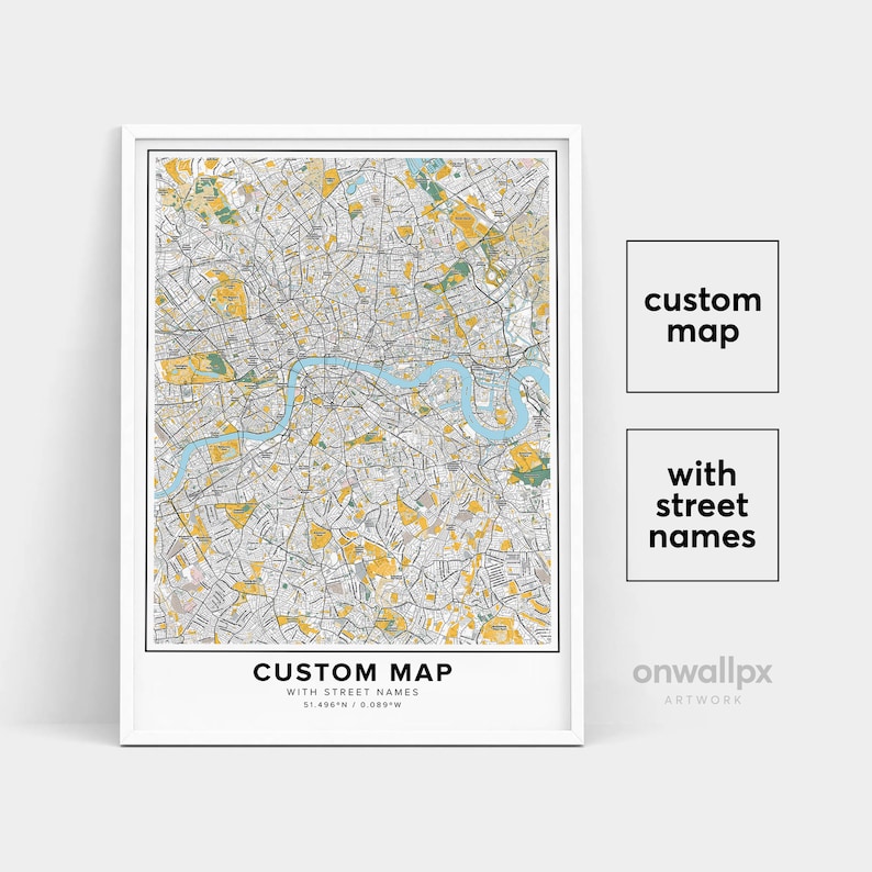 Custom Map Print, Street Names Custom Print, Custom Street Map, Custom ...