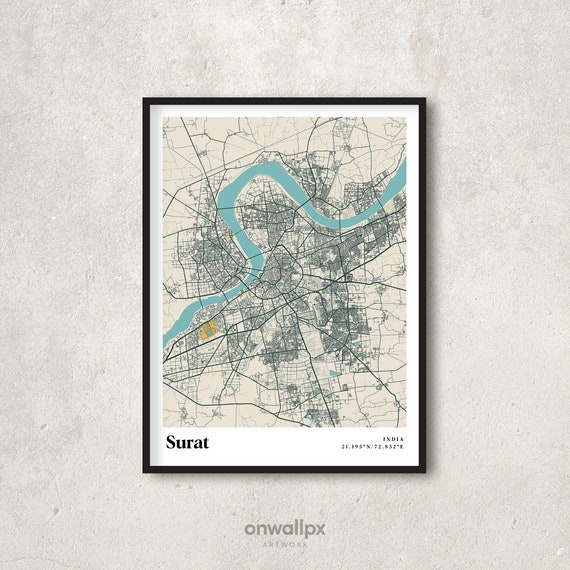 Surat Map Print Poster Retro Surat Map Decor Vintage Surat - Etsy