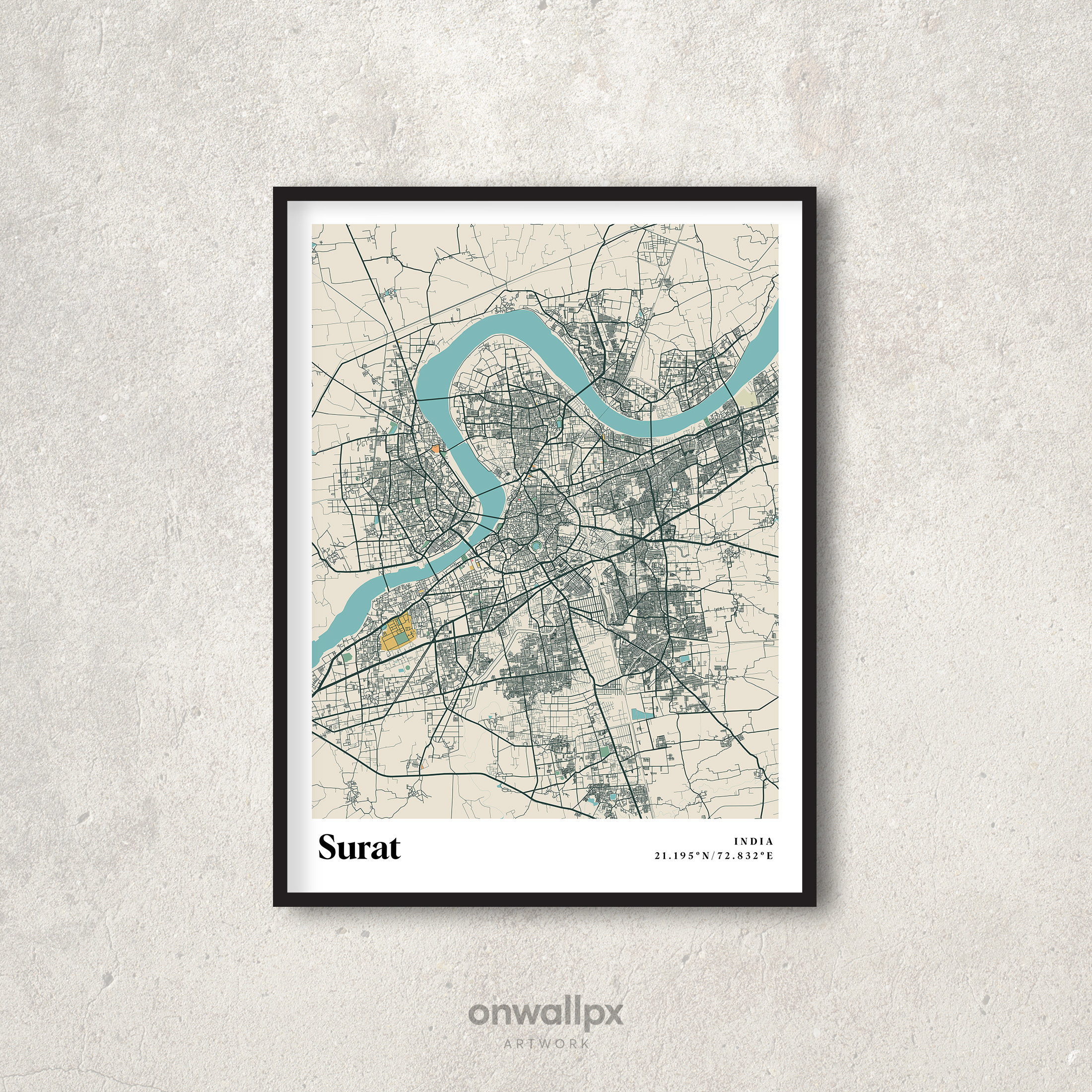 Surat Map Print Poster, Retro Surat Map Decor, Vintage Surat Gift Wall ...