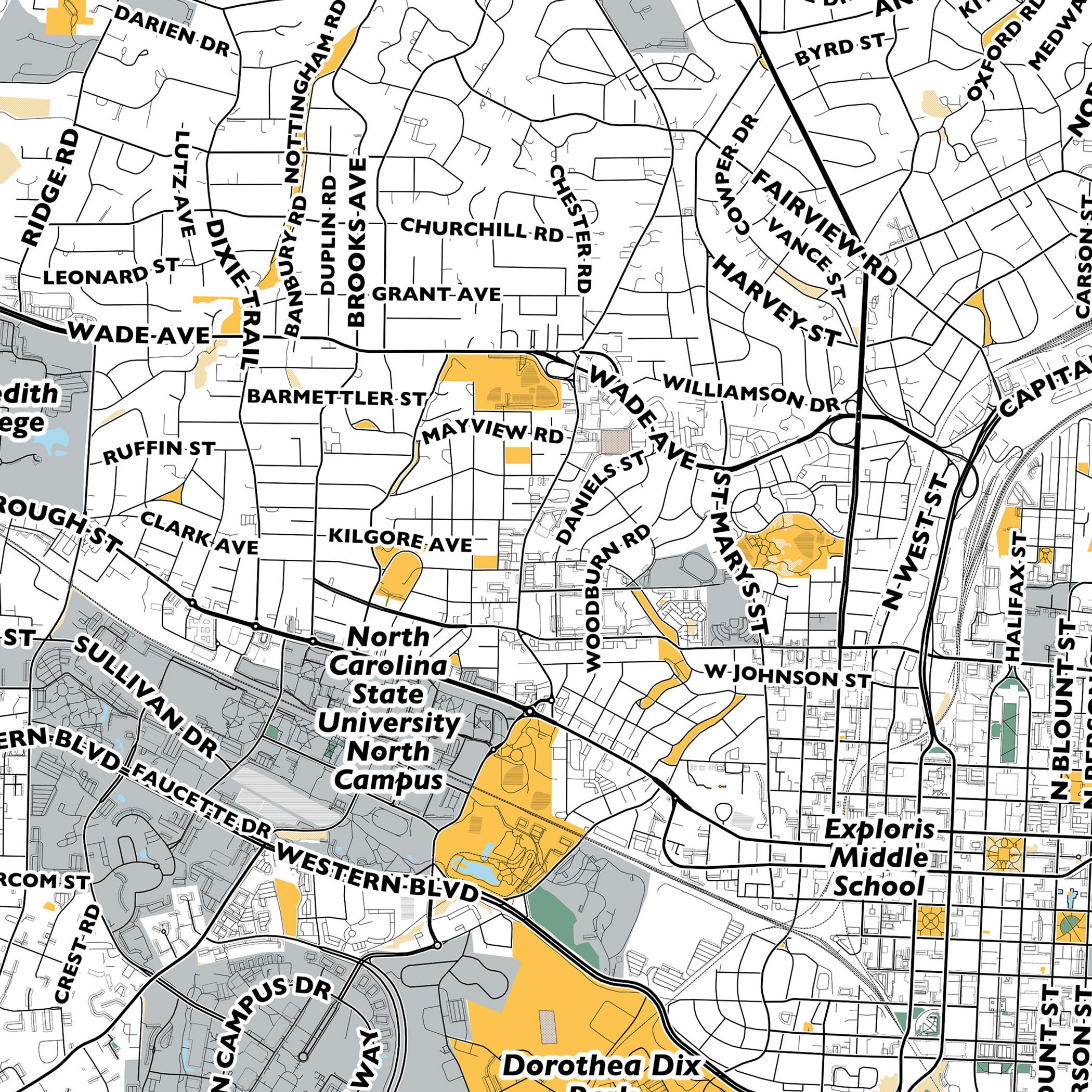 Raleigh Map Print, Street Names Raleigh Print, Printable Map of Raleigh ...