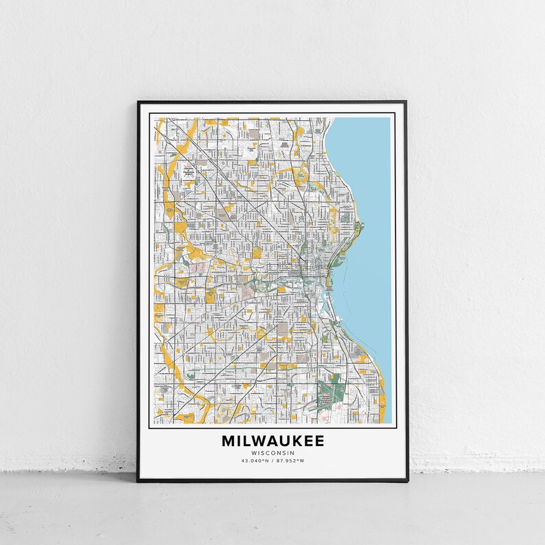 Milwaukee Map Print Street Names Milwaukee Print Printable - Etsy