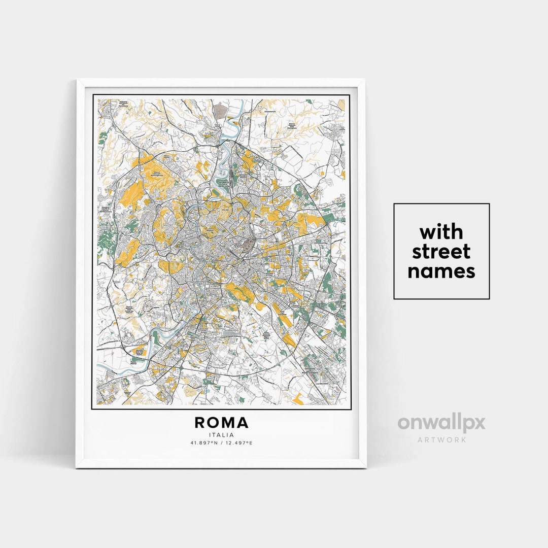 Rome Map Print, Street Names Rome Print, Printable Map of Rome, City ...