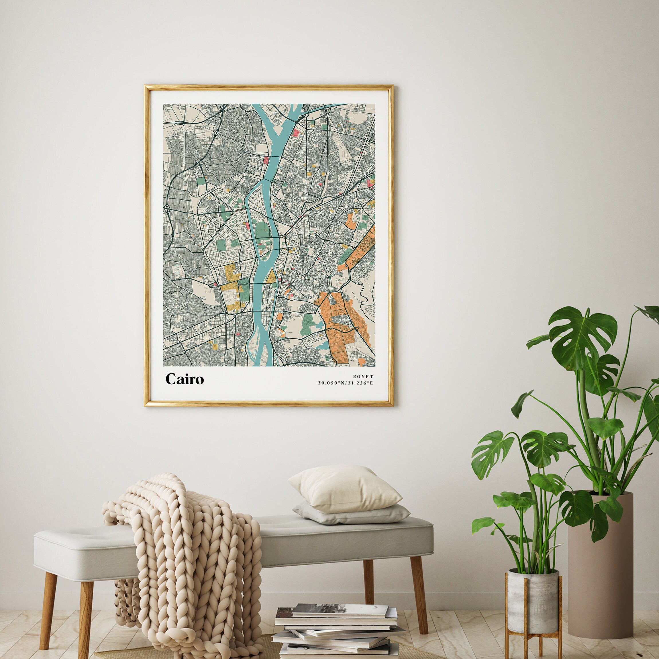 Cairo Map Poster, Retro Cairo Map Decor, Vintage Cairo Gift Wall Art ...