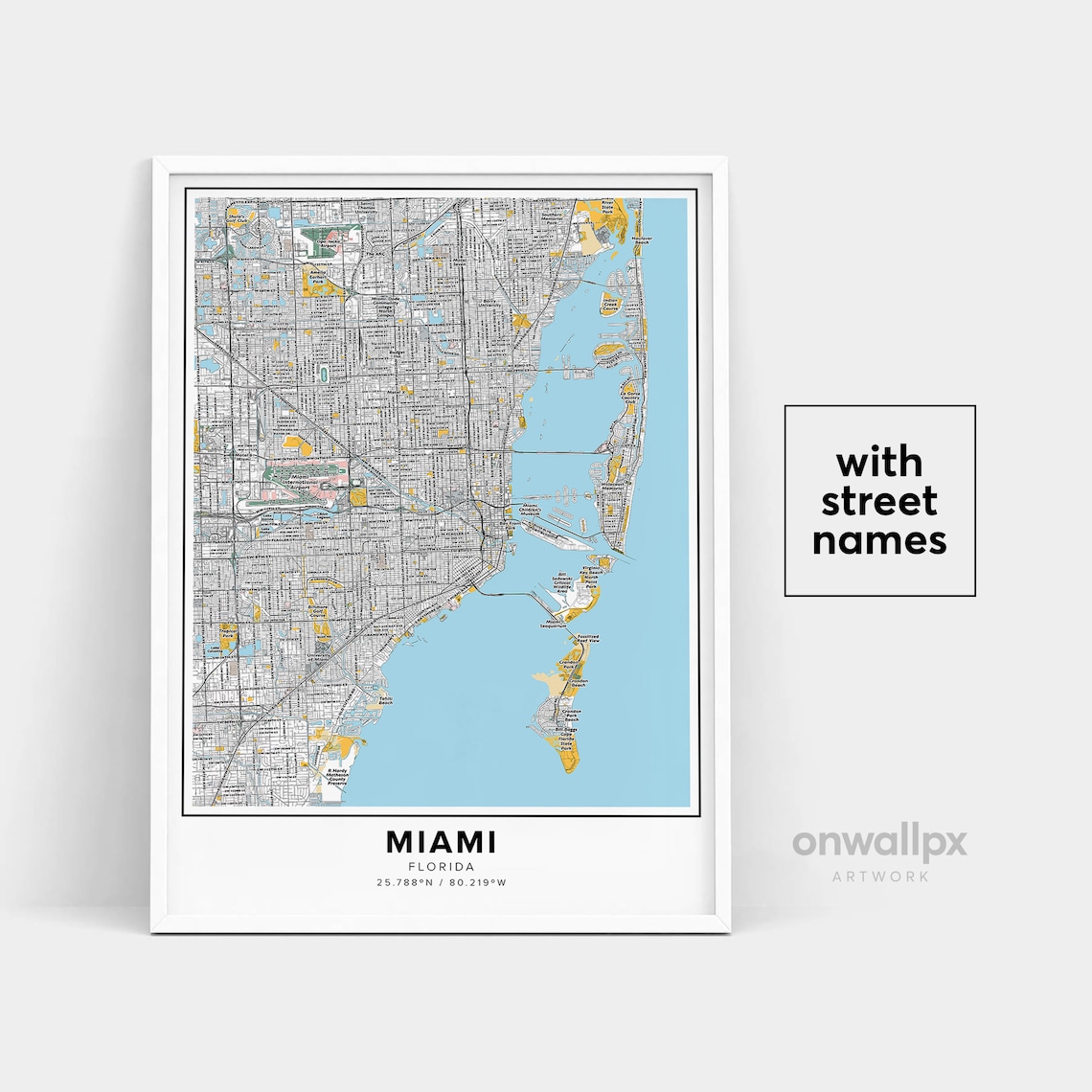 Miami Map Print, Street Names Miami Print, Printable Map of Miami, City ...