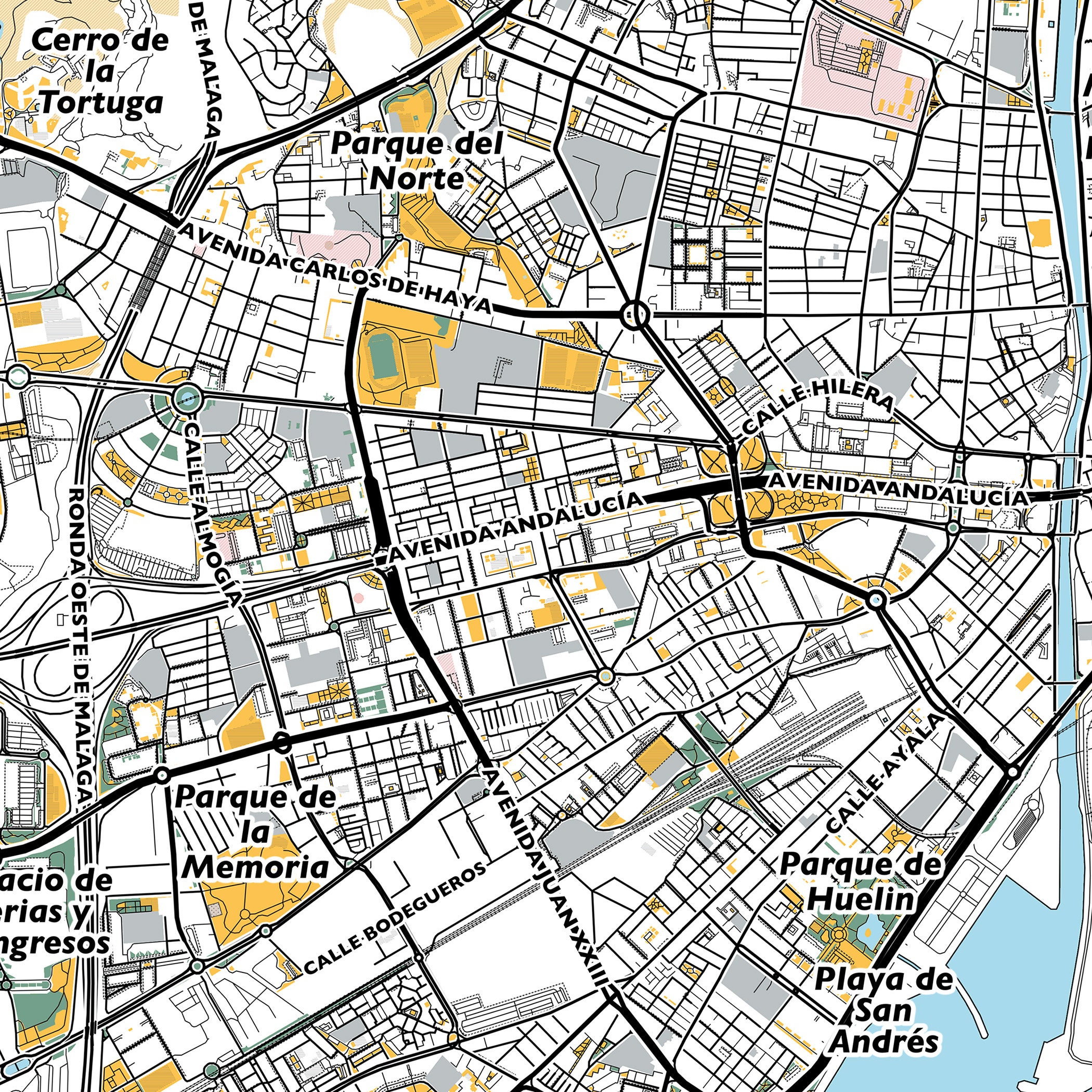 Málaga Map Print Street Names Malaga Print Printable Map of - Etsy