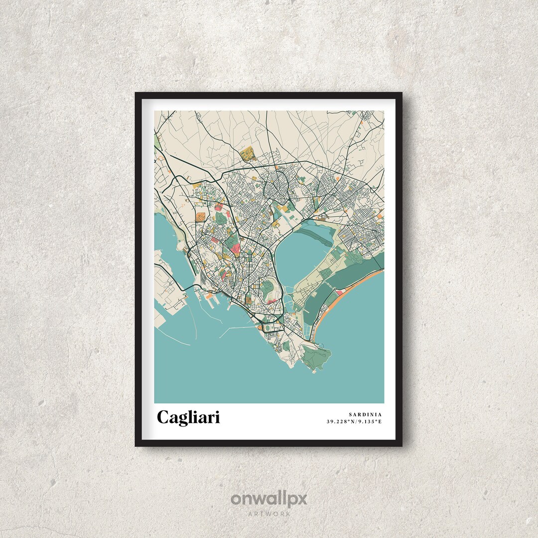 Cagliari Map Poster, Retro Cagliari Map Decor, Vintage Cagliari Gift Wall Art, Retro City Map of ...
