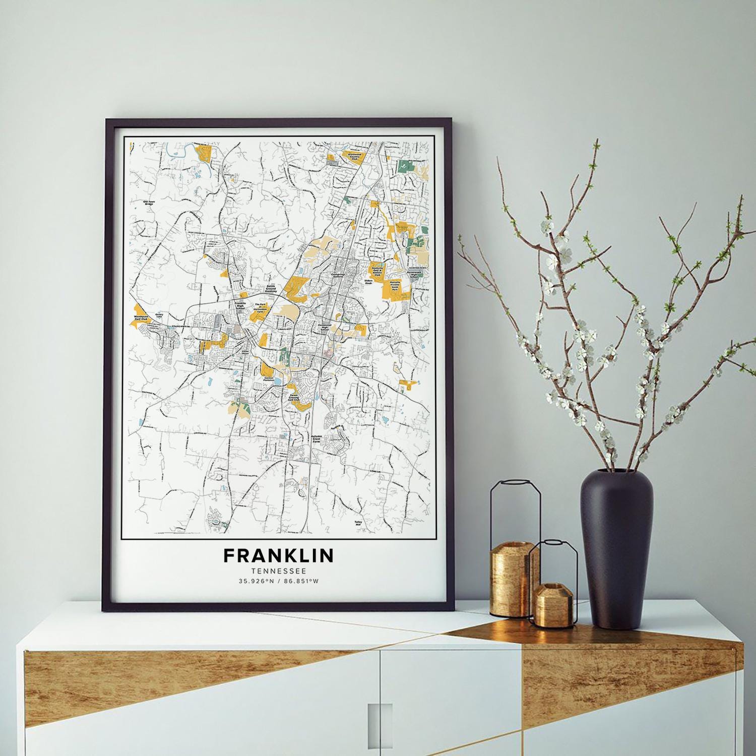 Franklin Map Print, Street Names Franklin Print, Printable Map of ...