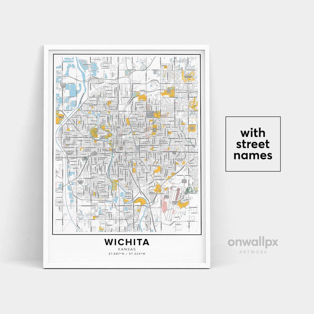 Wichita Map Print, Street Names Wichita Print, Printable Map of Wichita ...
