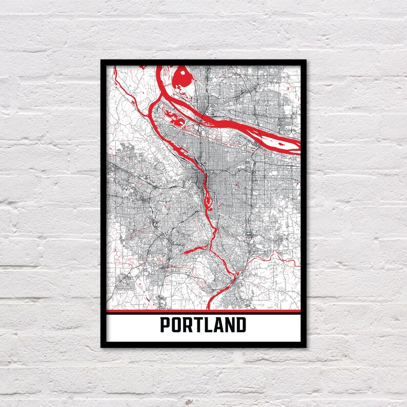 Portland Map Print Portland Oregon Map Wall Art Portland - Etsy