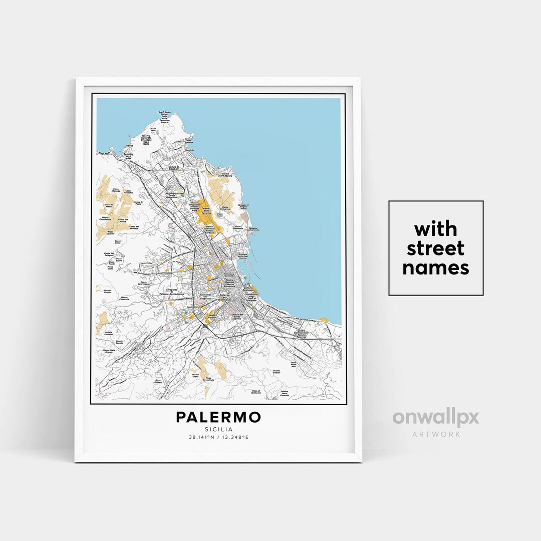 Palermo Map Print, Street Names Palermo Print, Printable Map of Palermo ...