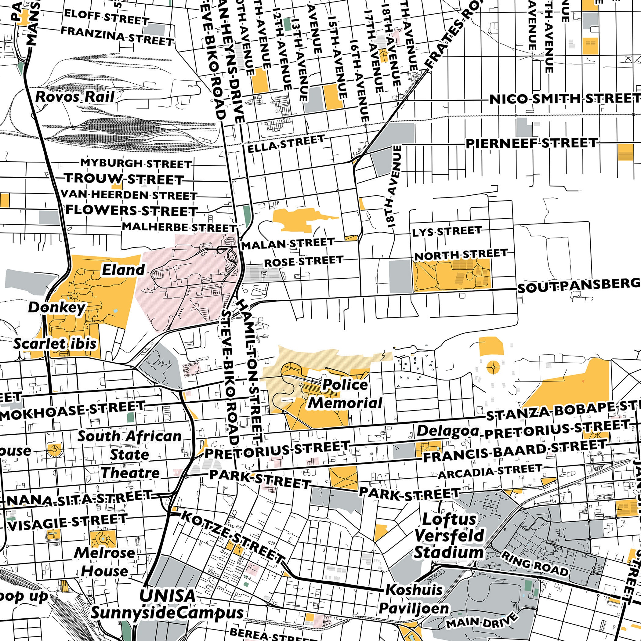 Pretoria Map Print, Street Names Pretoria Print, Printable Map of ...