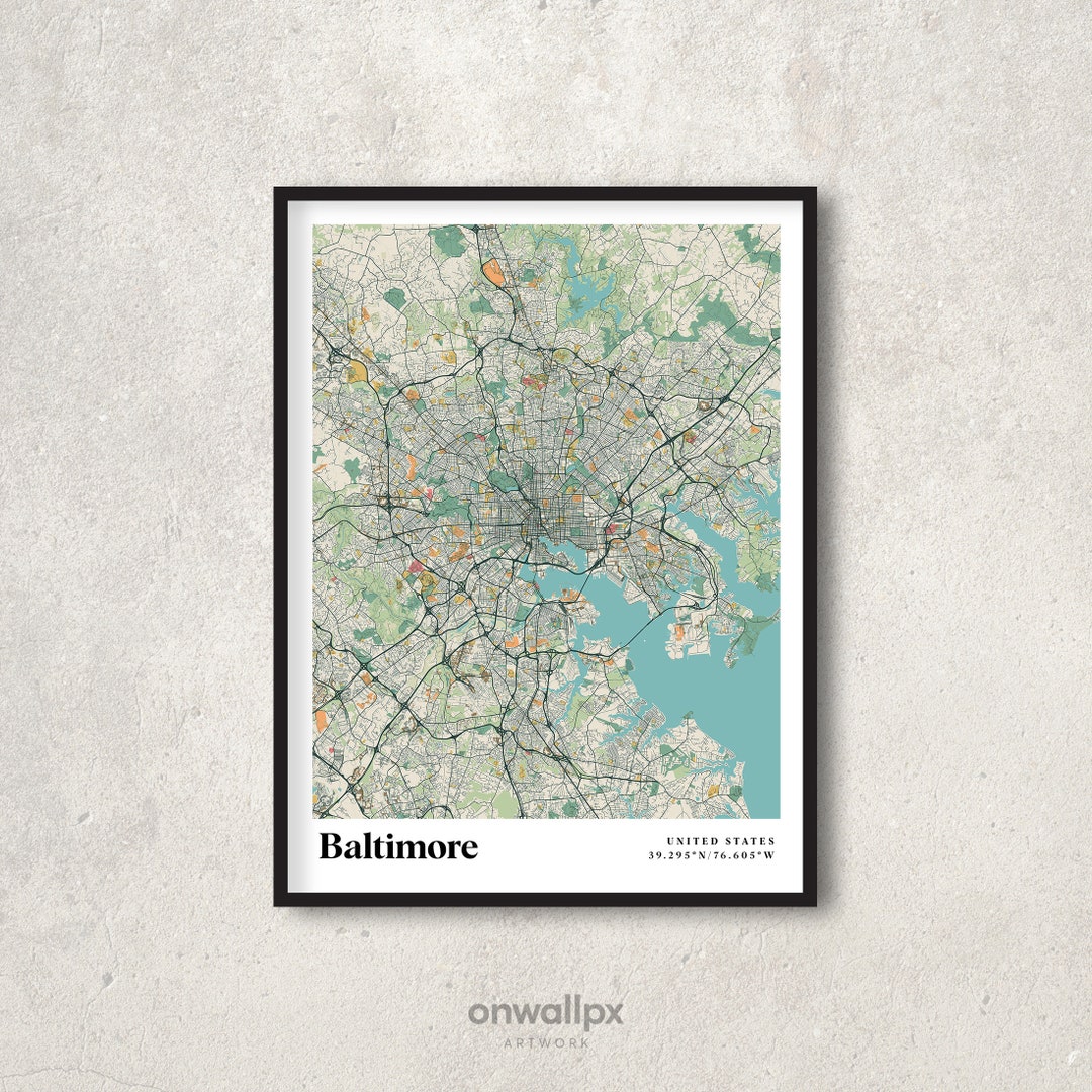 Baltimore Print Map, Retro Baltimore Map Poster, Vintage Baltimore ...