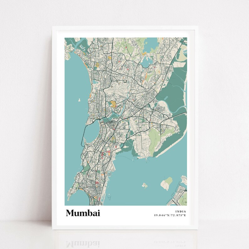 Mumbai Map Poster, Retro Mumbai Map Decor, Vintage Mumbai Gift Wall Art ...
