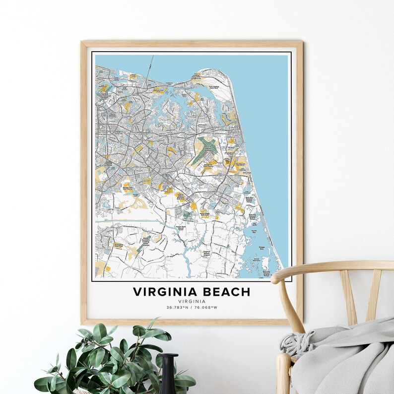 Virginia Beach Map Print, Street Names Virginia Beach Print, Map of ...