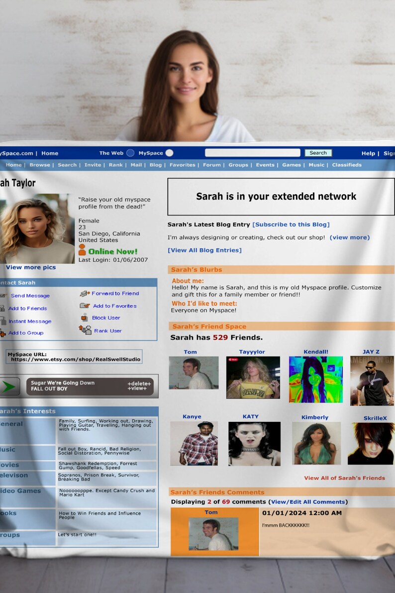 Personalized Myspace Profile Throw Blanket Gift for Wife Custom Plush ...