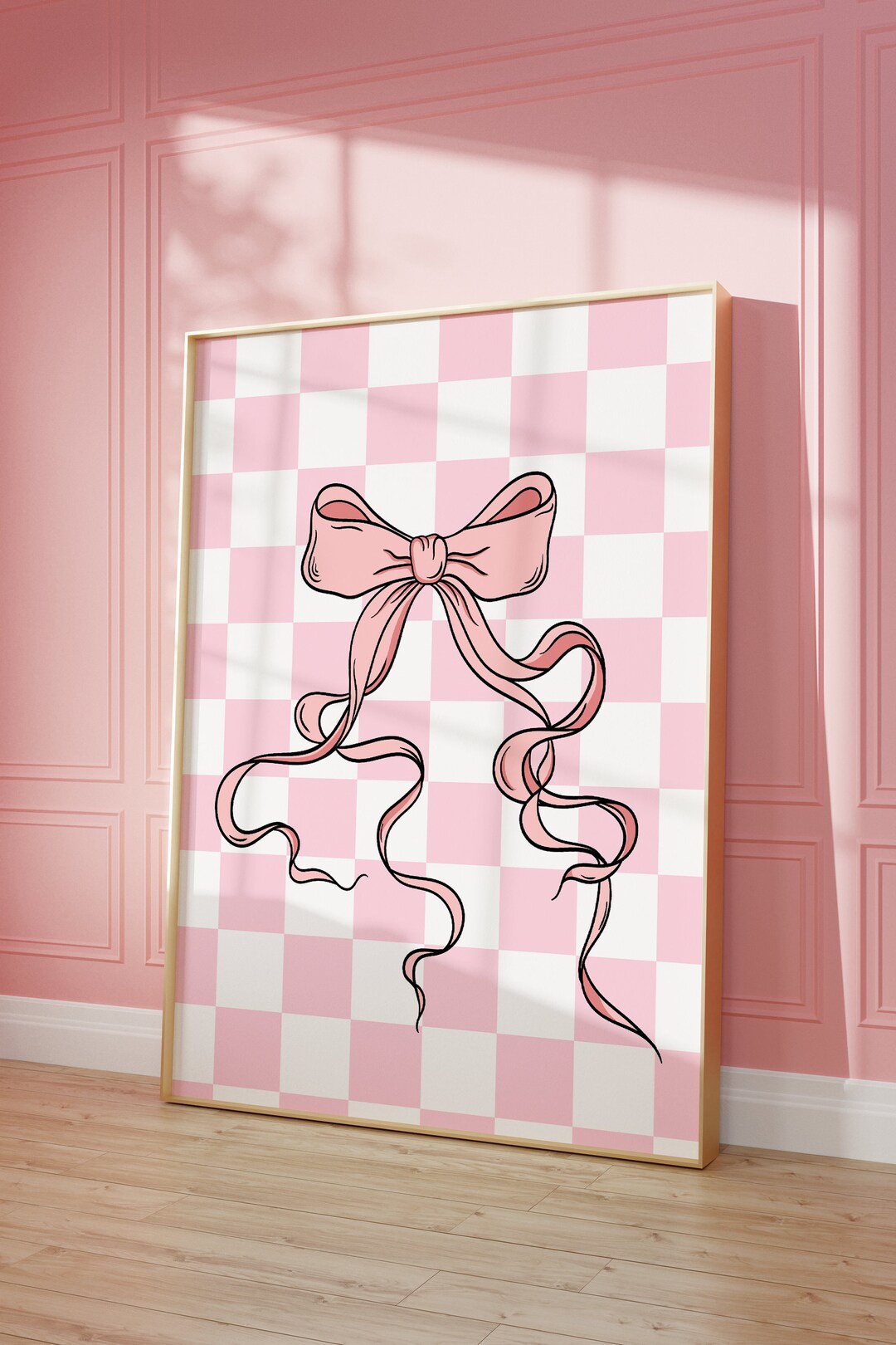 Checkered Pink Coquette Bow Digital Print Pink Bow Wall Art Poster for ...