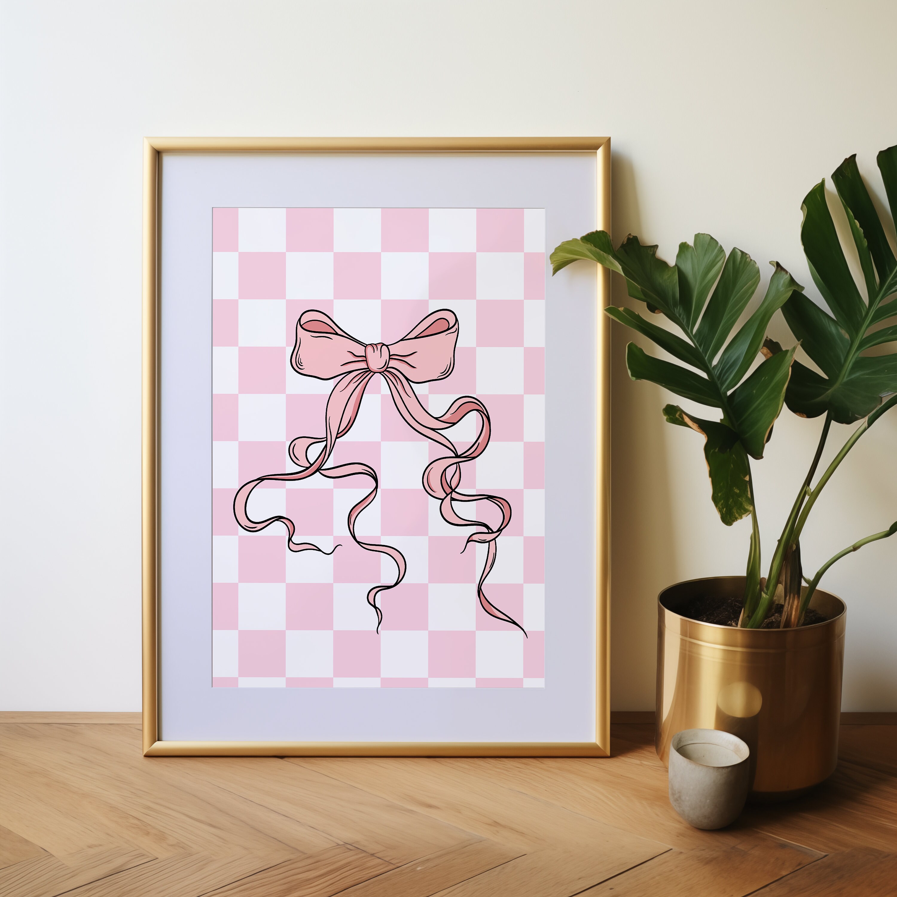 Checkered Pink Coquette Bow Digital Print Pink Bow Wall Art Poster for ...