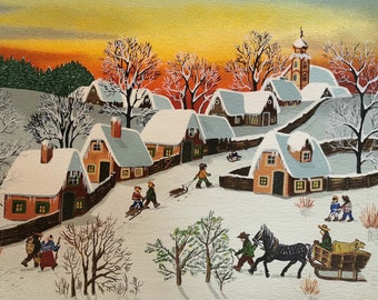 Folk Art Winter Scene - Etsy
