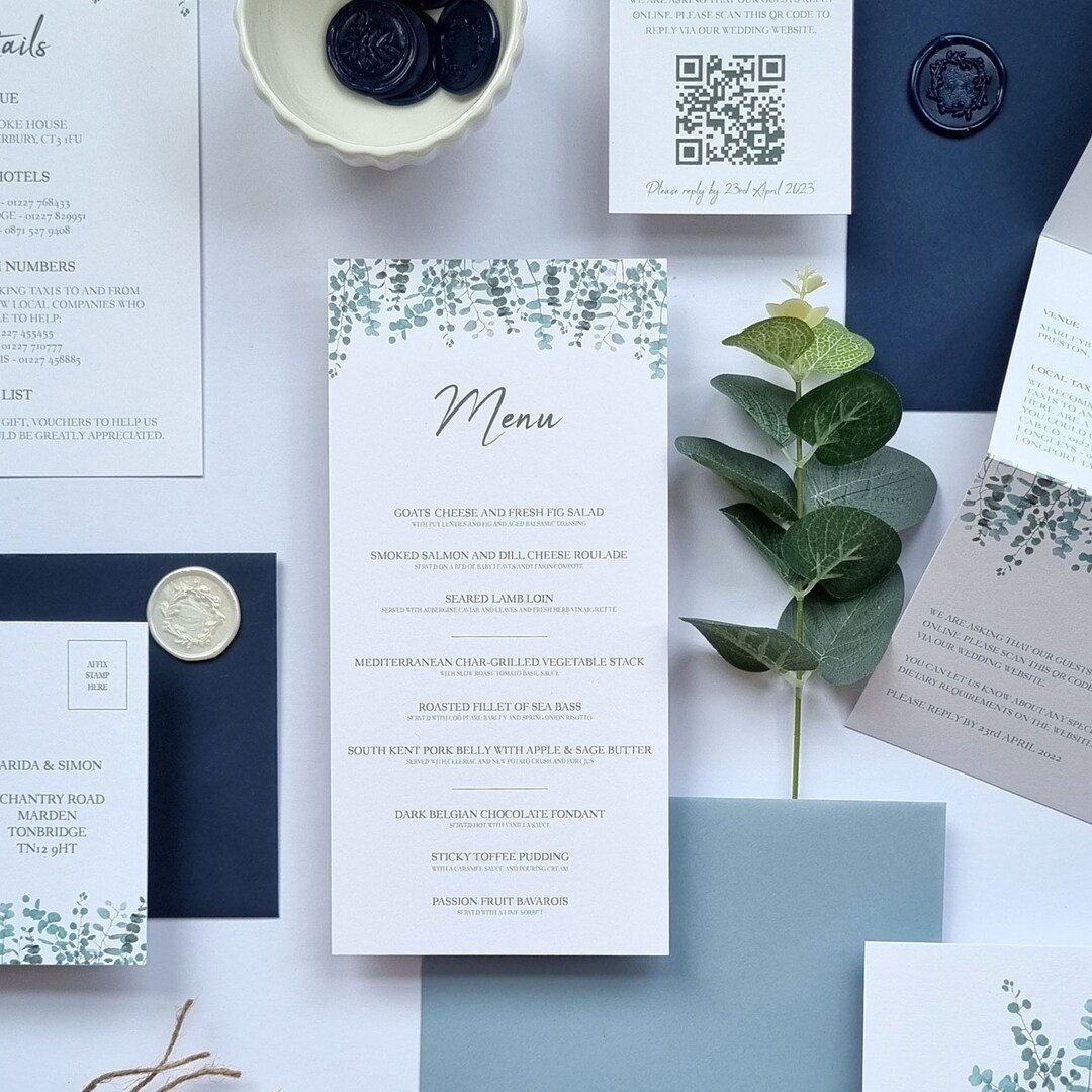 Wedding Table Menu Card, Guest Info Card, Classic Wedding, Natural ...