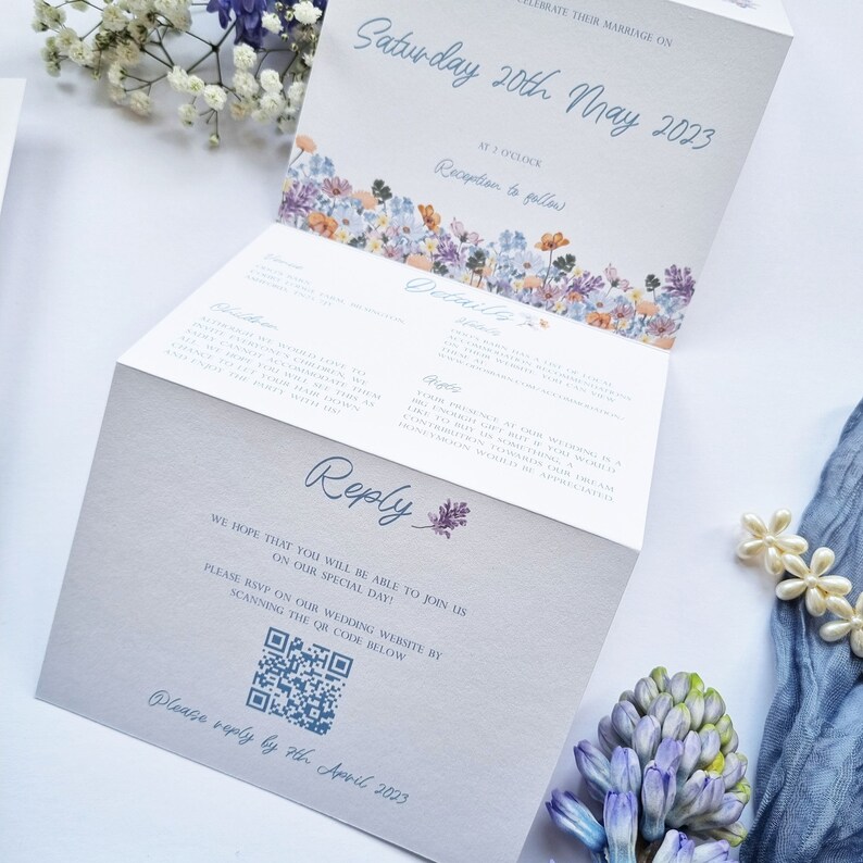 Concertina Wedding Invitation, QR Code RSVP, Wedding Invite, Details ...