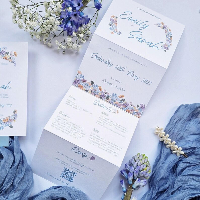 Concertina Wedding Invitation, QR Code RSVP, Wedding Invite, Details ...
