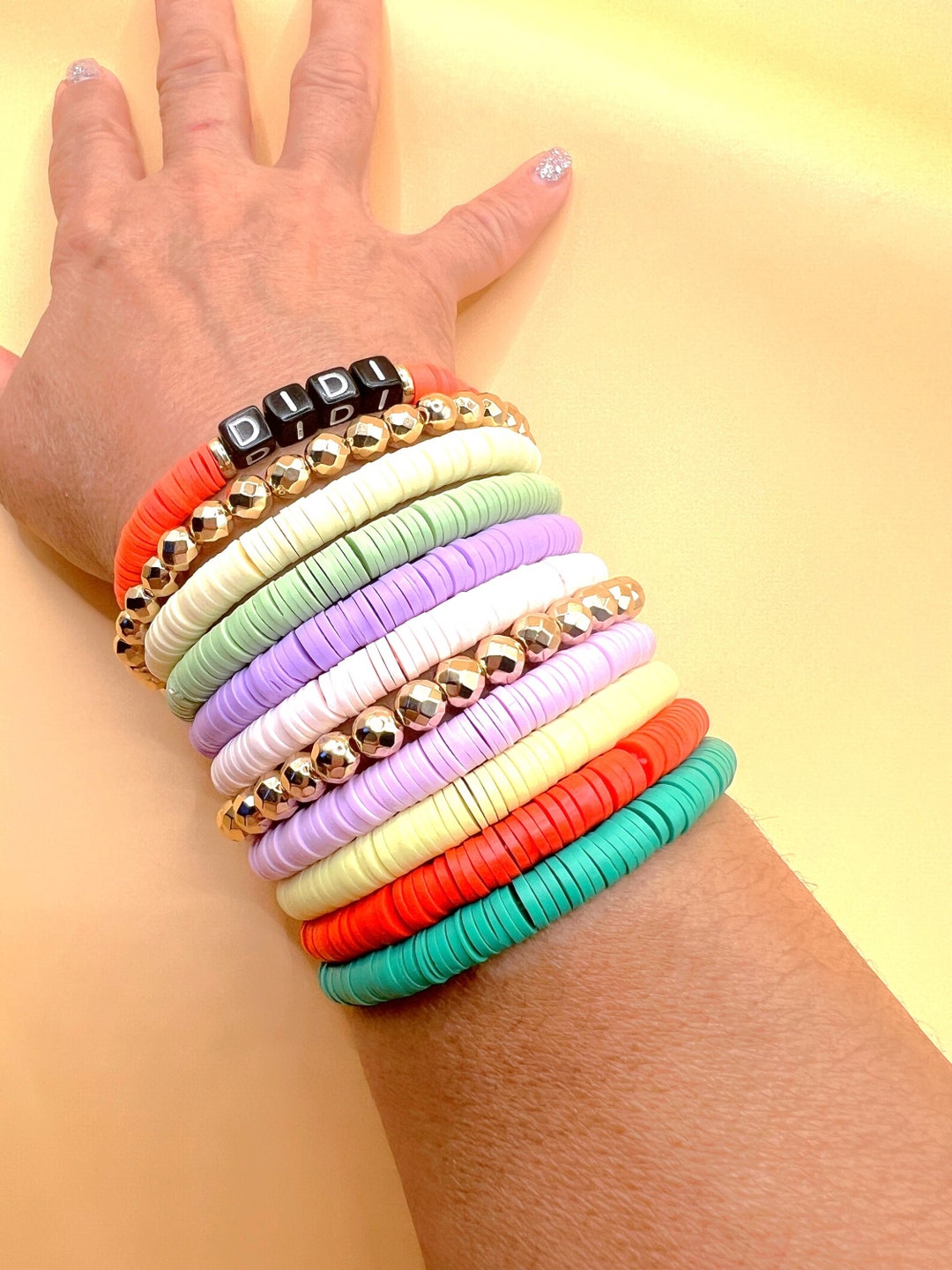 Personalized Name Bracelets W/ 72 Colors| Heishi Bead Bracelet | Personalized Name Bead Bracelet ...