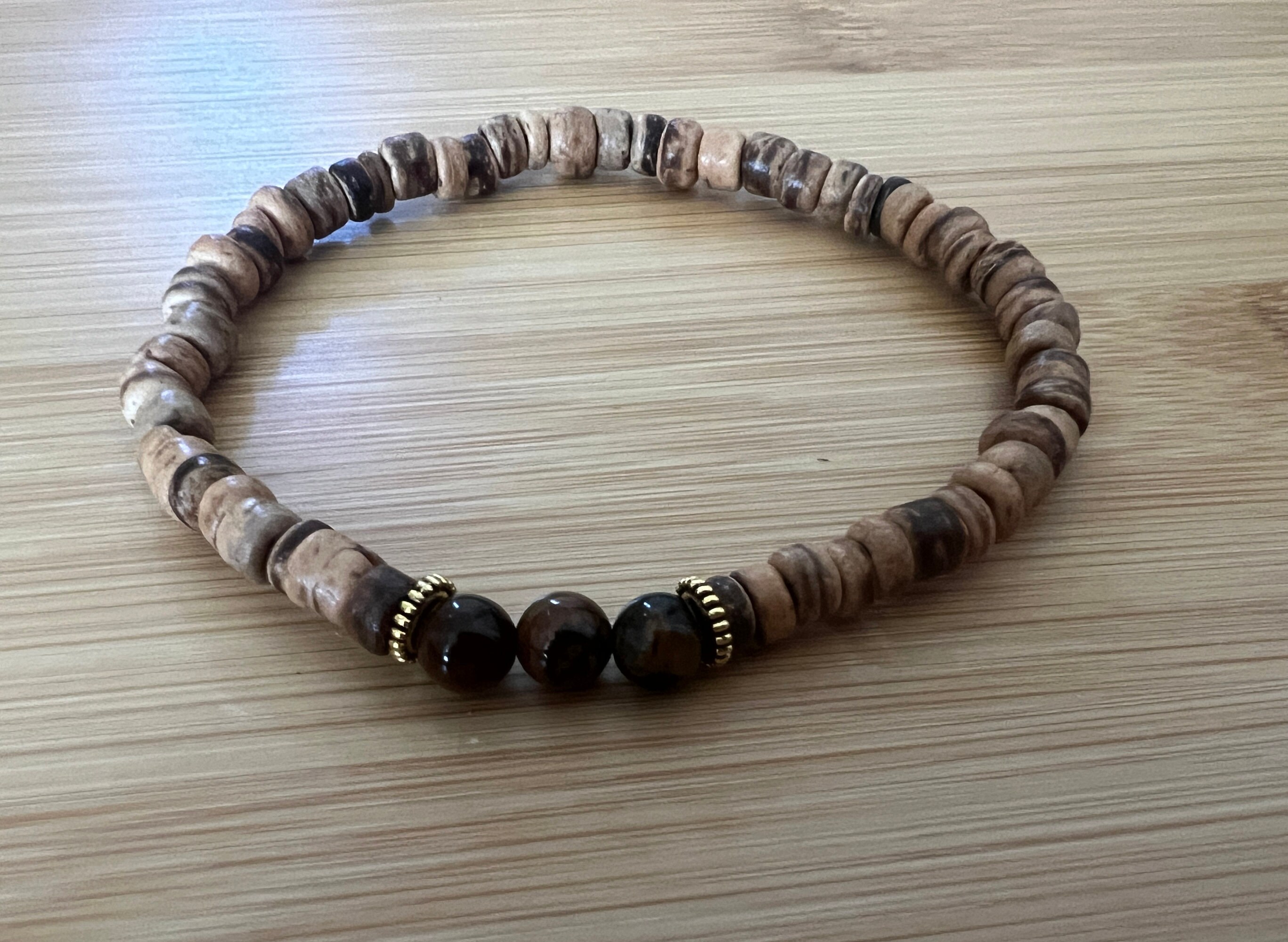 Coconut Wood & Tiger Eye Bracelet Boho Natural Stone Beads Mens Bracelet Unisex Yoga Armband ...