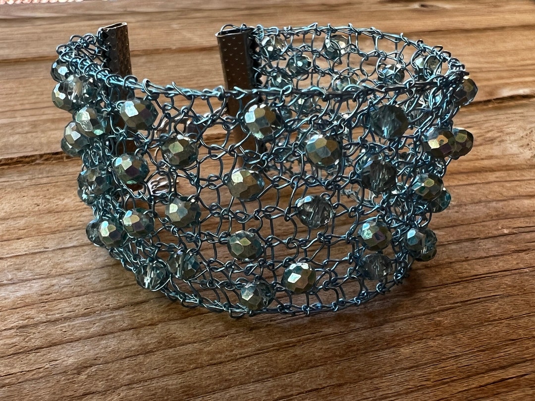 Tale Blue Knitted Wide Wire Bracelet| Wide Lace Statement Bracelet ...