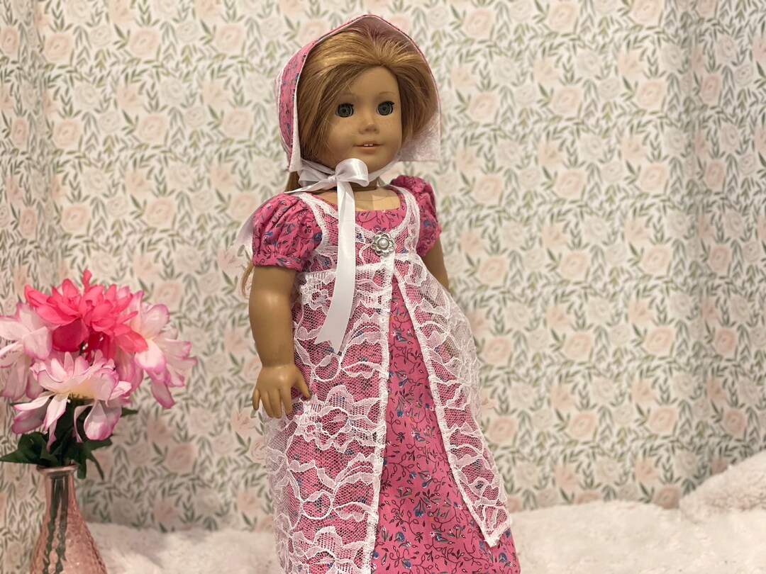 Historical Pink Regency Dress , Lace Overlay, and Bonnet - Etsy