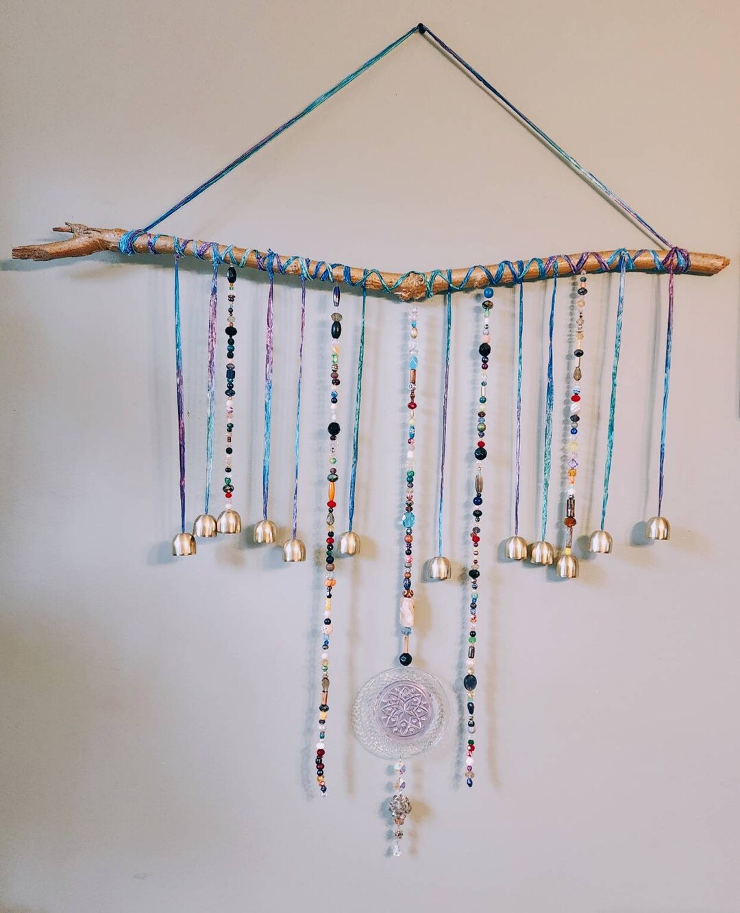 Boho Upcycled Wind Chime. Windchime With Vintage Depression Glass. - Etsy