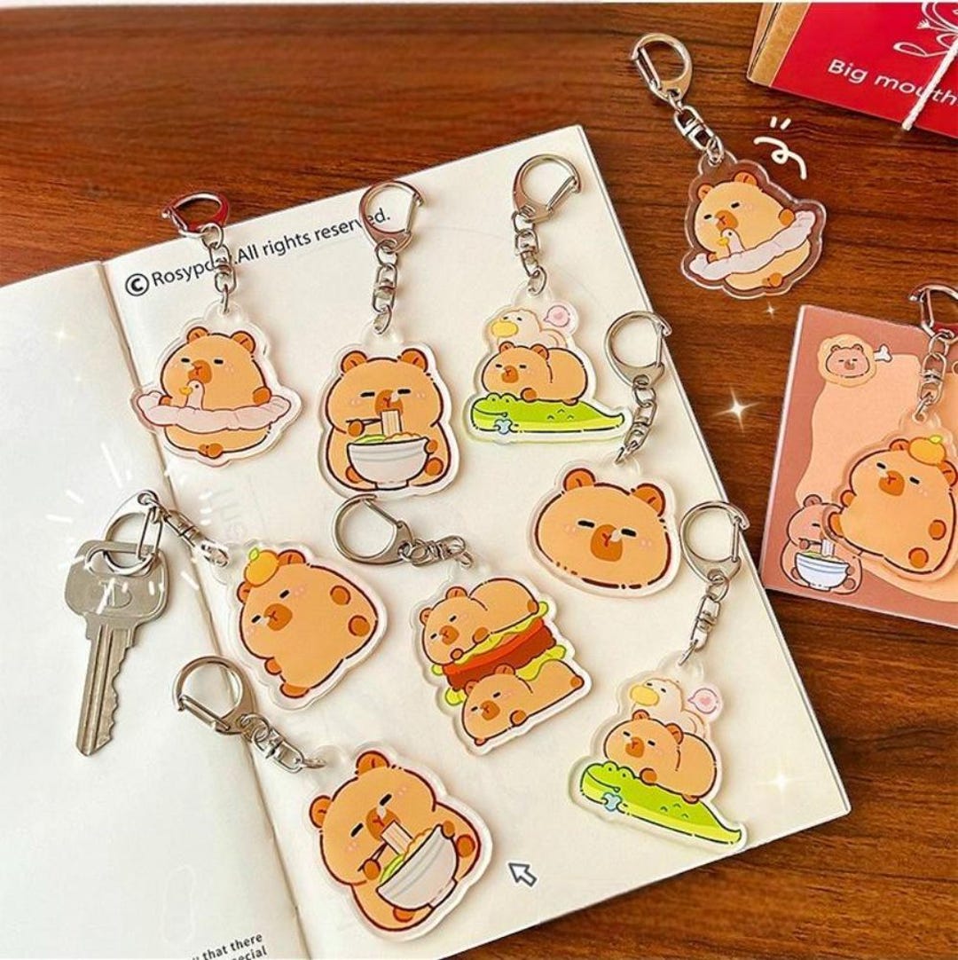 Cute Capybara Keychain – Singel Side Print Acrylic Cartoon Animal Charm ...