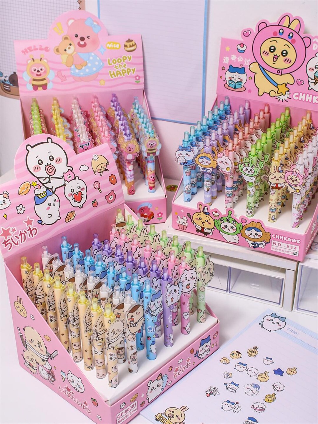 Chii Series & Loopy/ Cute Cartoon Gel Pens - Press-action Black Ink ...