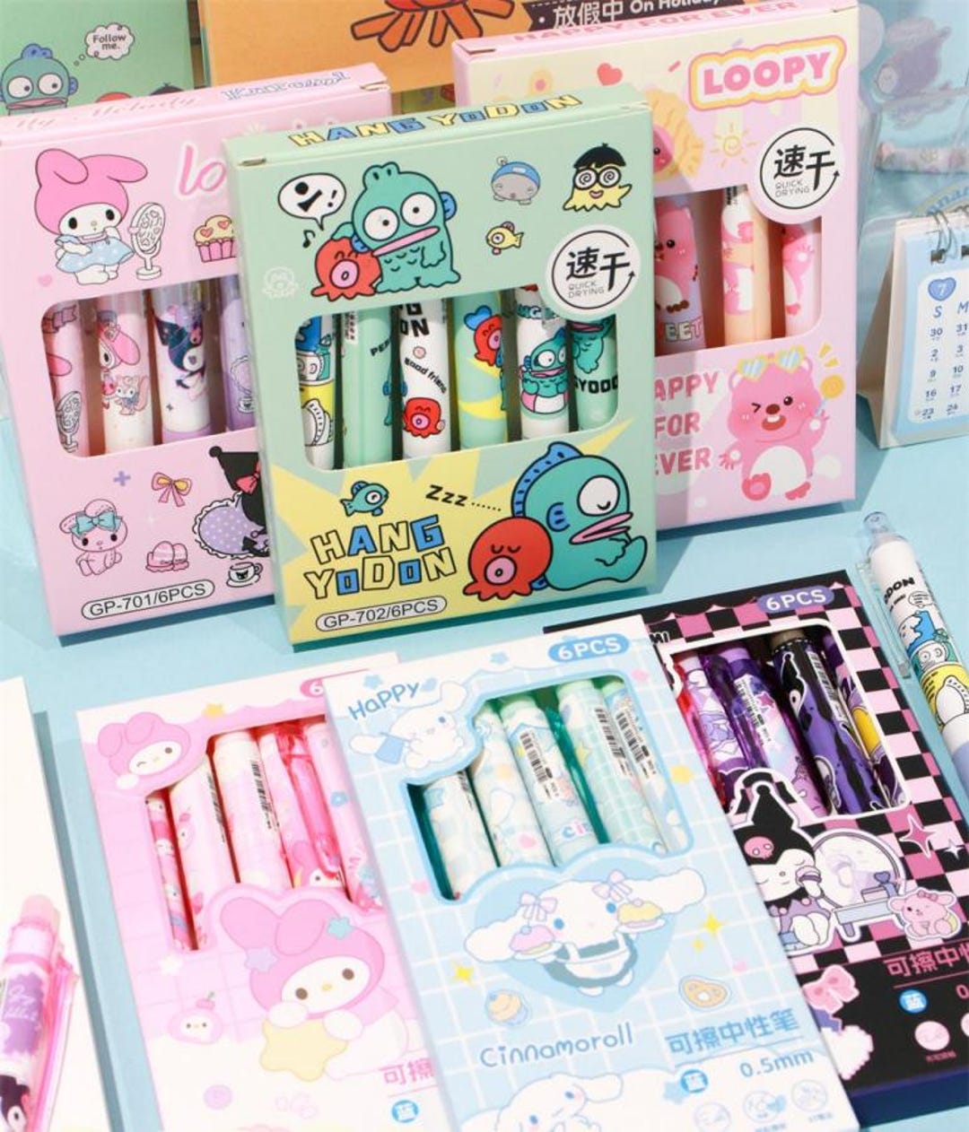 Cute Cartoon Gel Pen Set | 0.5mm Black & Blue Ink | Kukumi Cinna ...