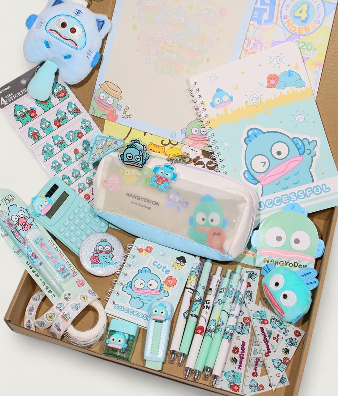Cute & Nice Blue-green Fish Character Stationery Grab Bag/backpack ...