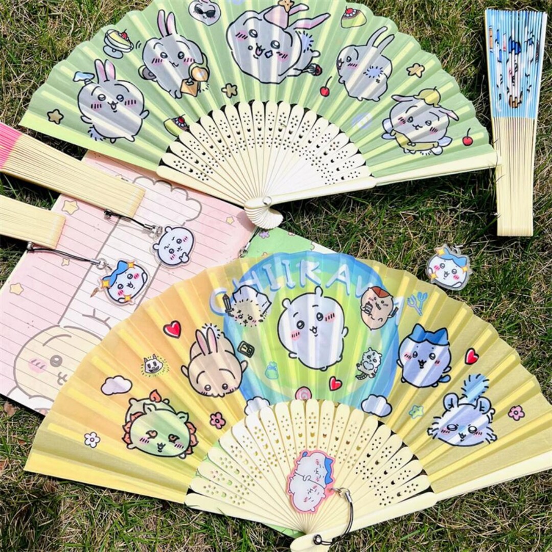 Chiikawa Folding Hand Fan – Lightweight 38×21cm, Cloth Surface, Plastic ...